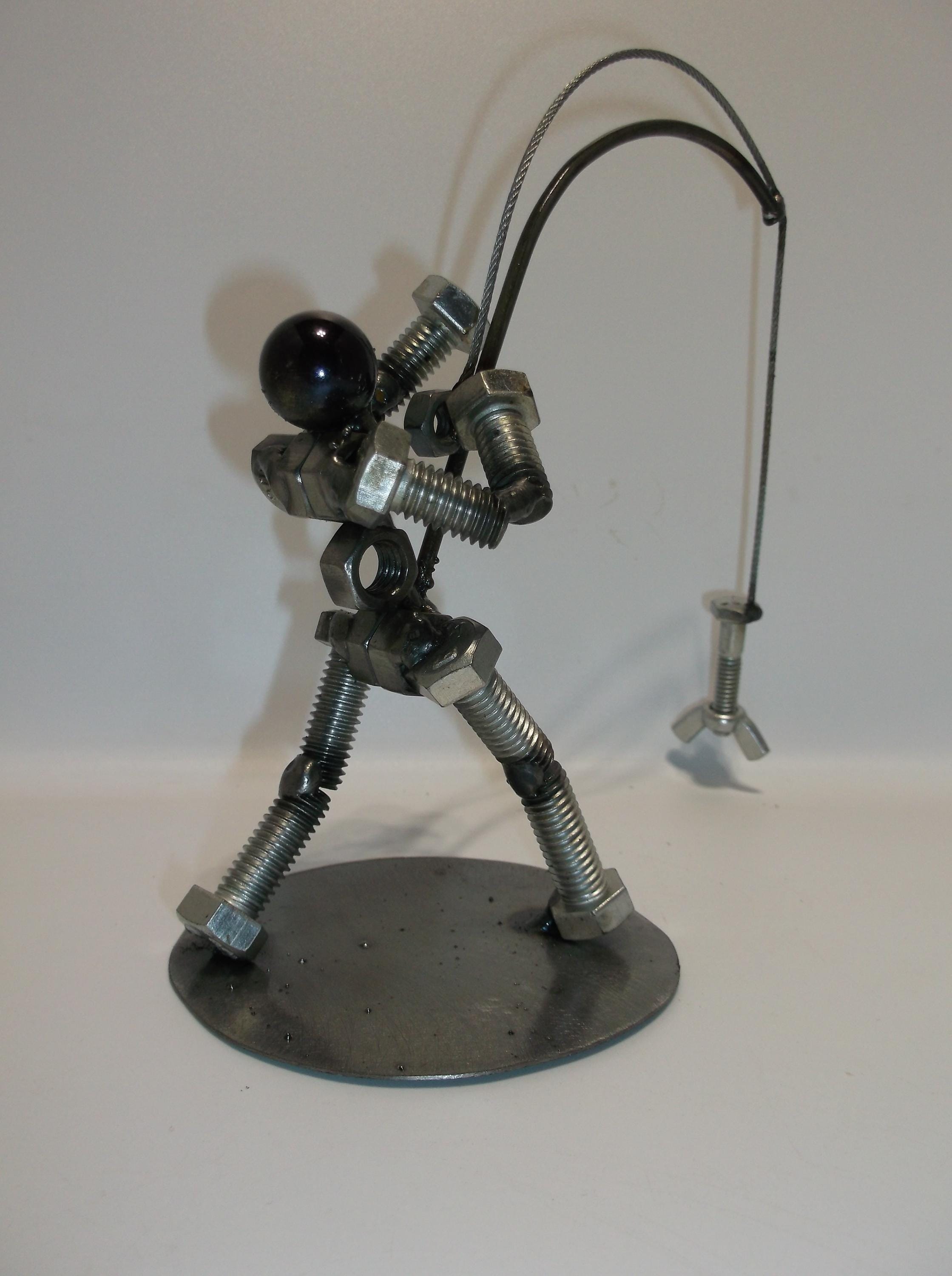 Fisherman, Angler, Metal Bolt Figurine, Upcycled Art - Etsy