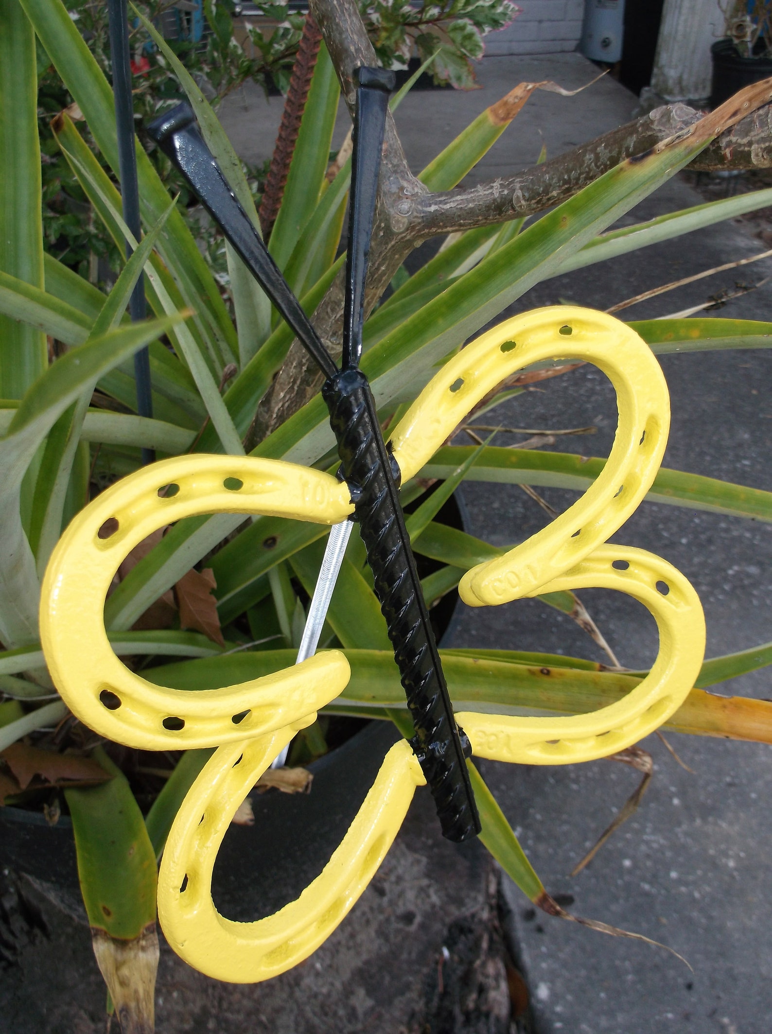 Yellow Horseshoe Butterfly Garden Art Garden Stake | Etsy