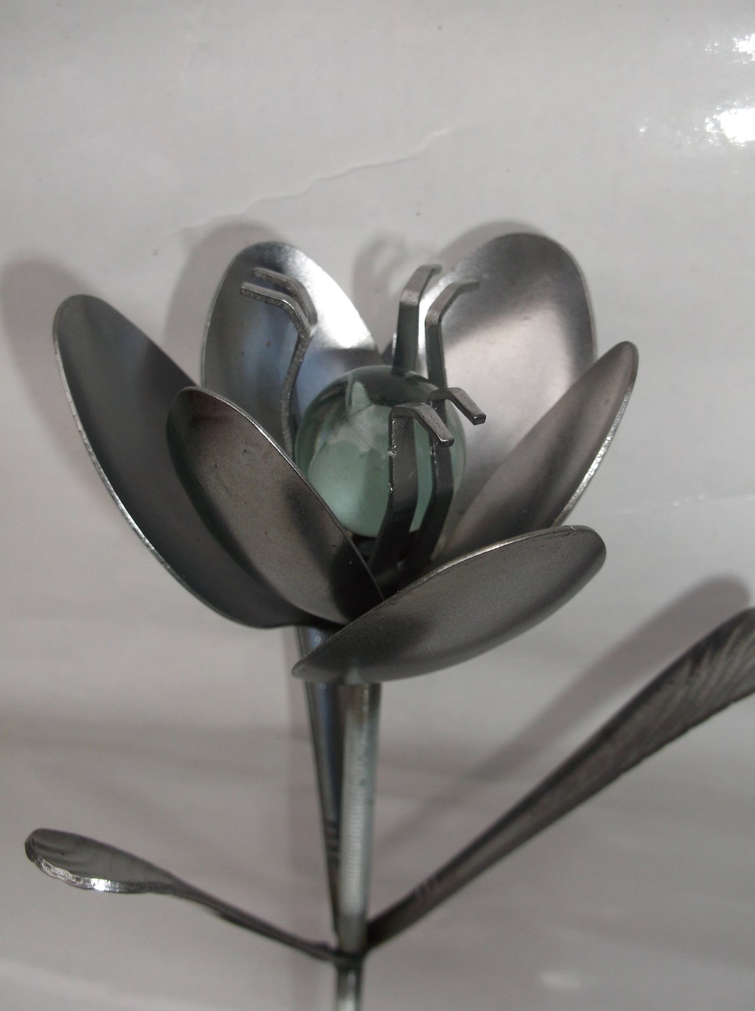 White Tulip, Metal Art Tulip, Spoon Flower, Recycled Silverware Flower ...