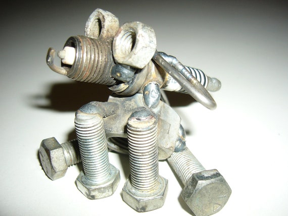 Dog Sitting Dog Figurine Metal Spark Plug Dog Metal Art | Etsy