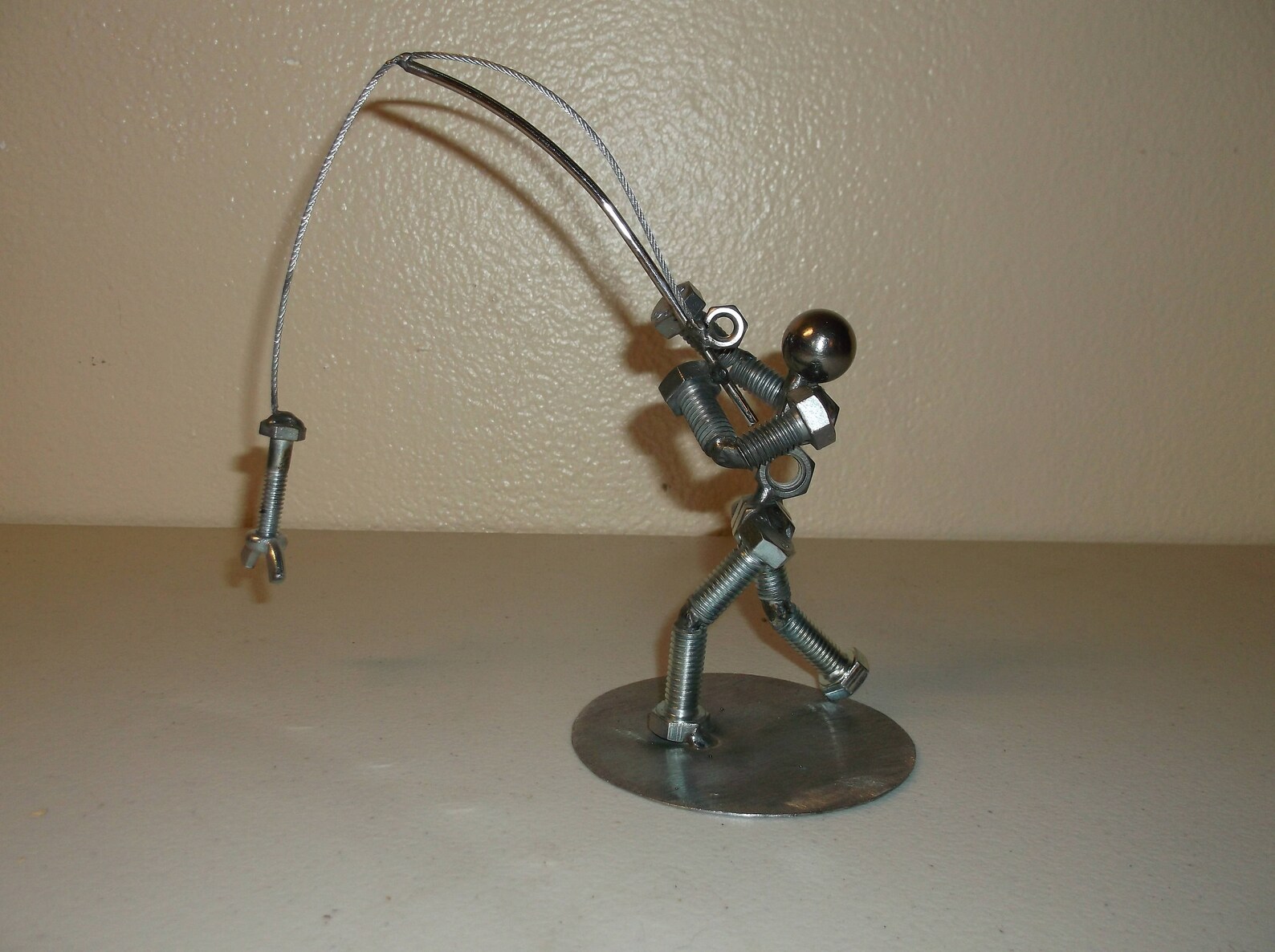 Fisherman Angler Metal Bolt Figurine Upcycled Art | Etsy