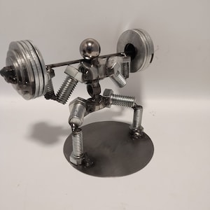 Squat 4 Plates, Weight Lifter Metal Bolt Figurine, Miniature Welded Art ...
