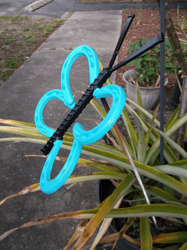Teal Blue Horseshoe Butterfly Yard Art, Garden Stake, Welded Metal - Etsy
