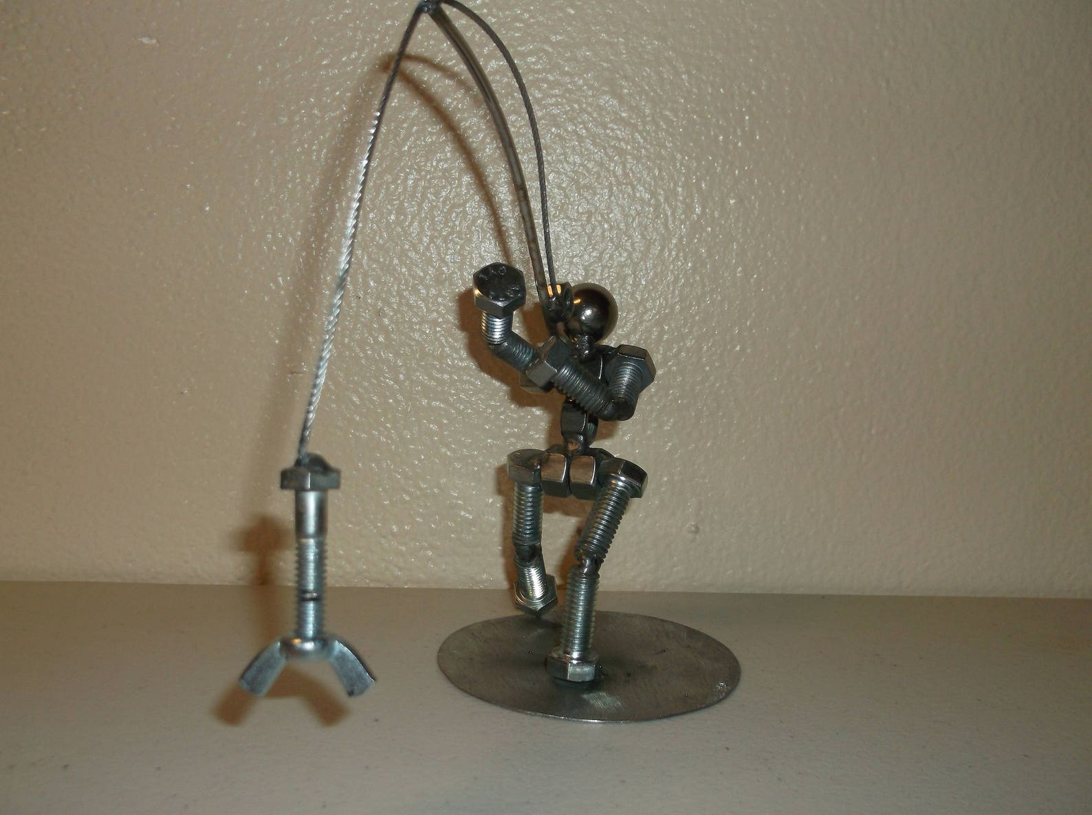 Fisherman Angler Metal Bolt Figurine Upcycled Art | Etsy