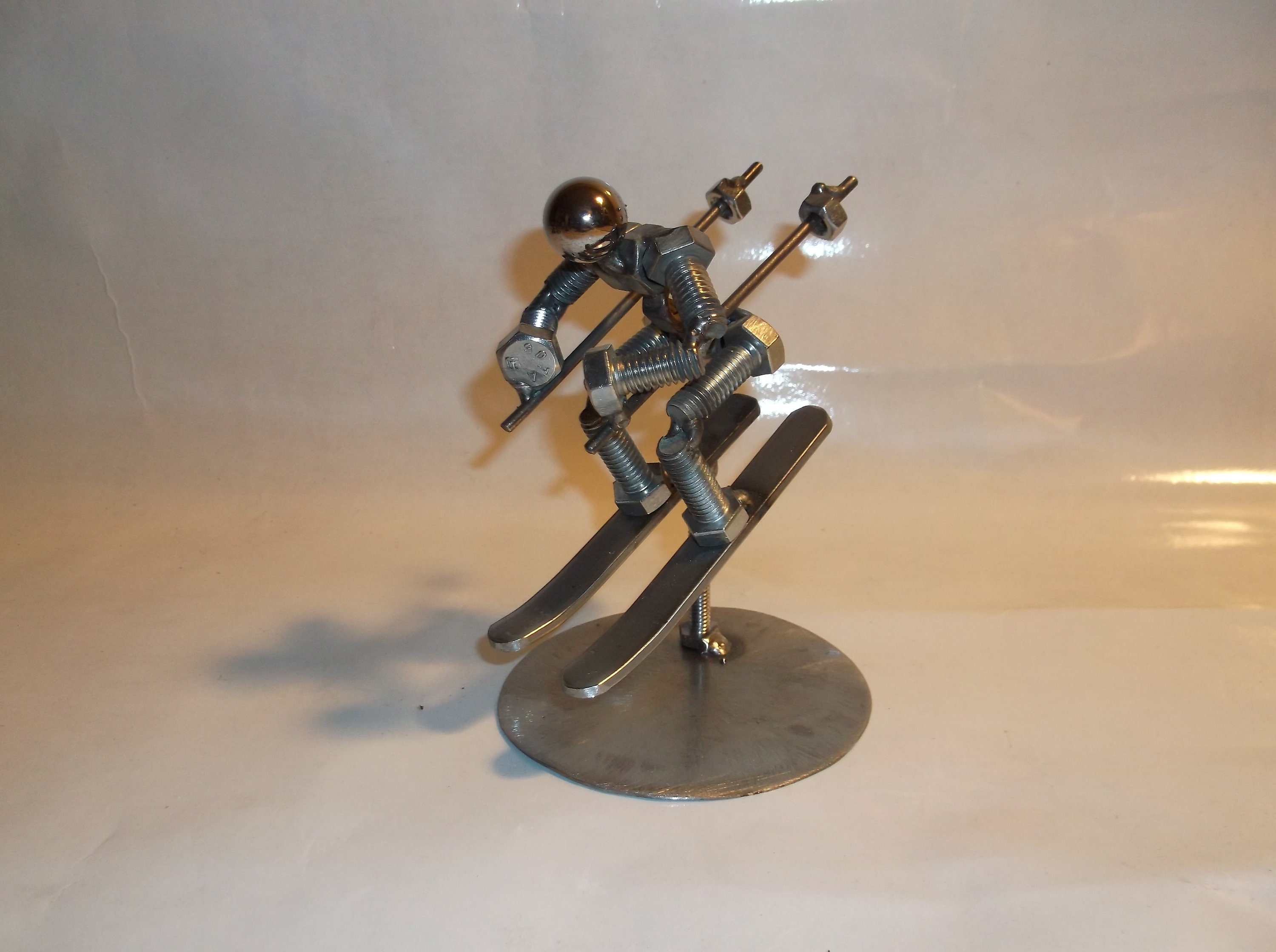 Skier Metal Bolt Figurine - Etsy