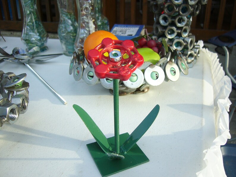 Red Metal Faucet Flower Sculpture: Recycled Valentine's Gift - Etsy