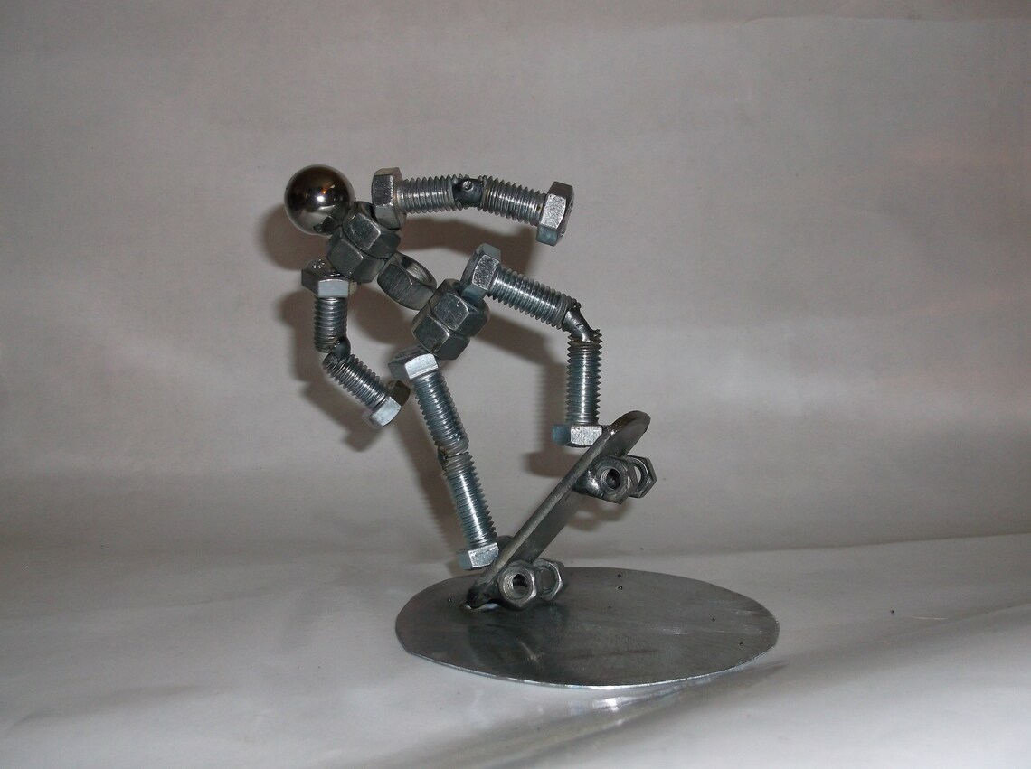 Skateboarder Metal Bolt Figurine Upcycled Metal Art - Etsy