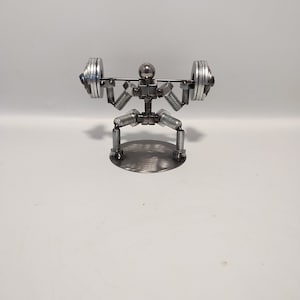 Squat 4 Plates, Weight Lifter Metal Bolt Figurine, Miniature Welded Art ...