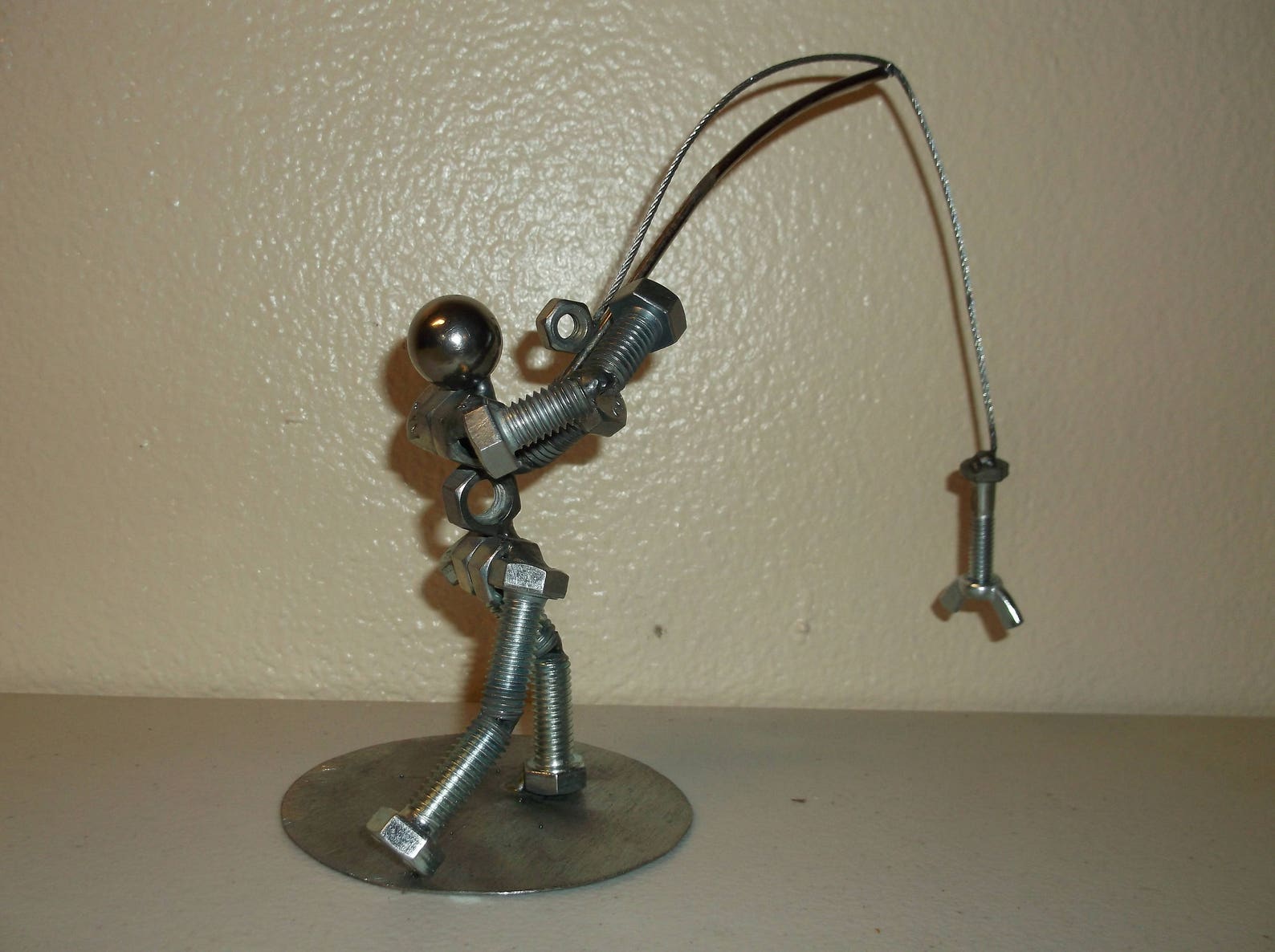 Fisherman Angler Metal Bolt Figurine Upcycled Art - Etsy