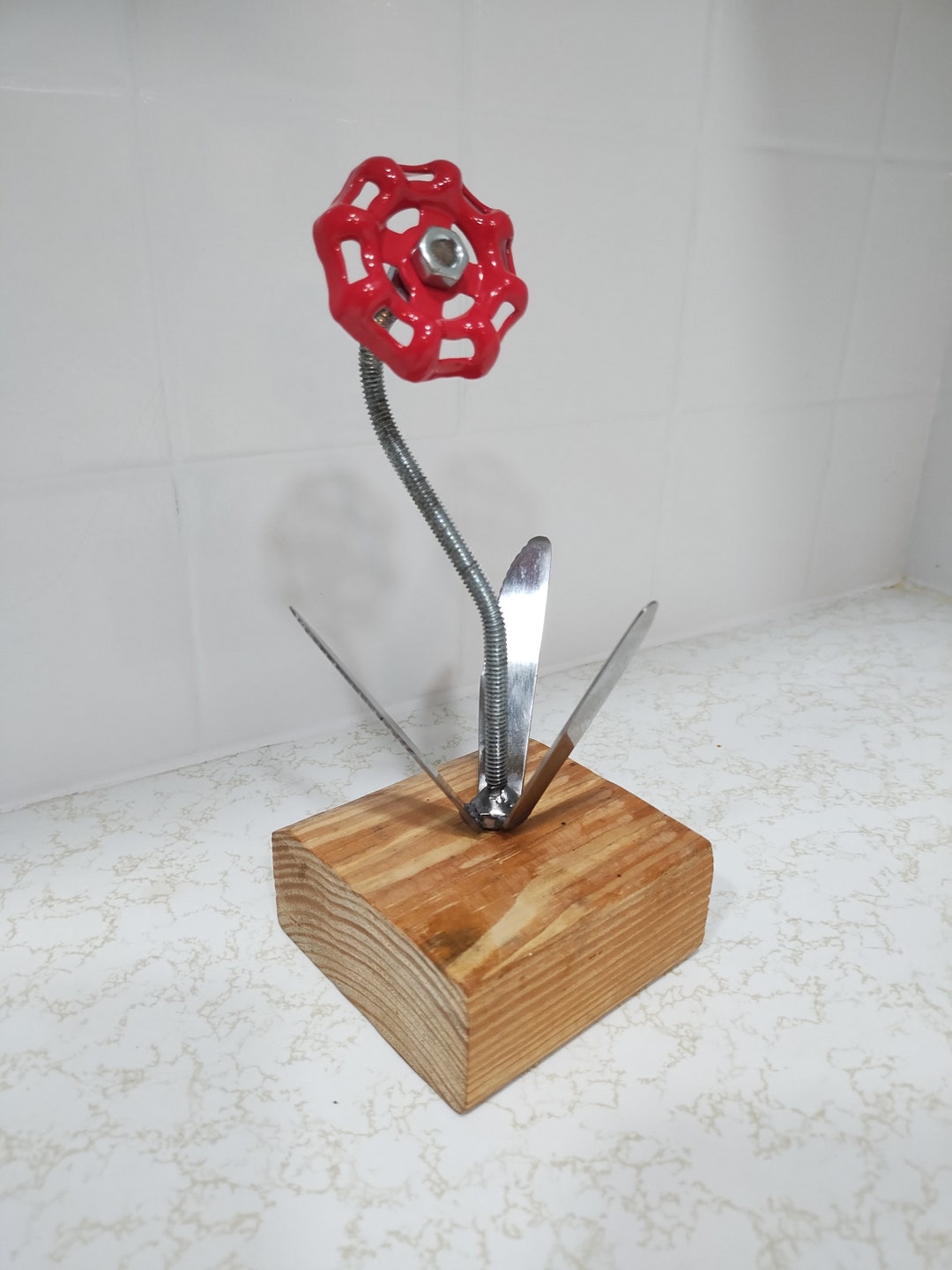 Red Metal Flower, Sculptured Floral Decor, Faucet Flowers, Valentine ...