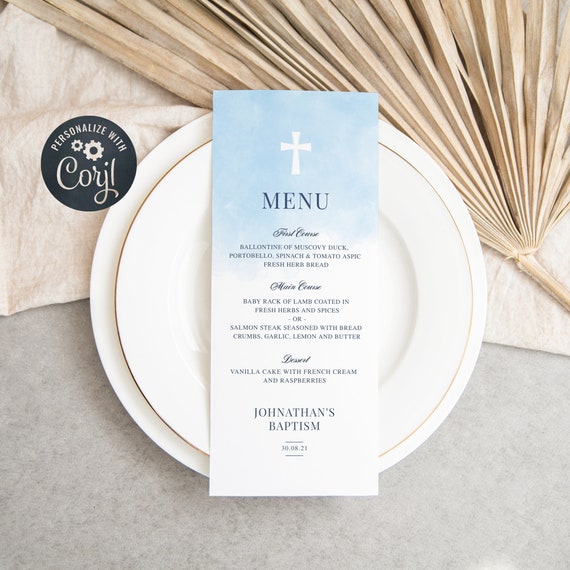 Baptism Menu Christening Menu Boy Baptism Menu Blue | Etsy