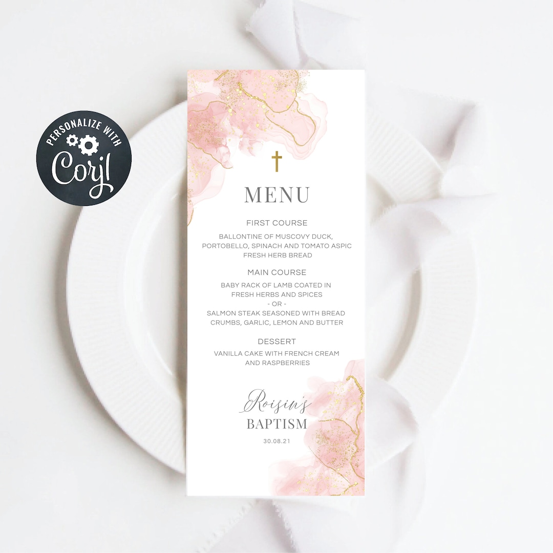 Plantilla de menú de bautismo de niña digital, menú de bautizo de niña ...