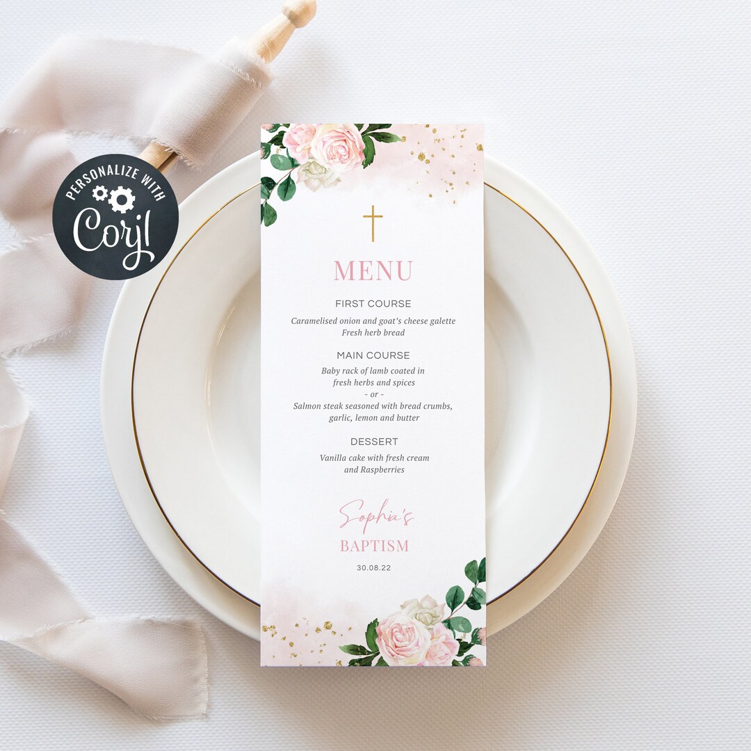 Digital Girl Baptism Menu Template, Girl Christening Menu, Girl Baptism ...