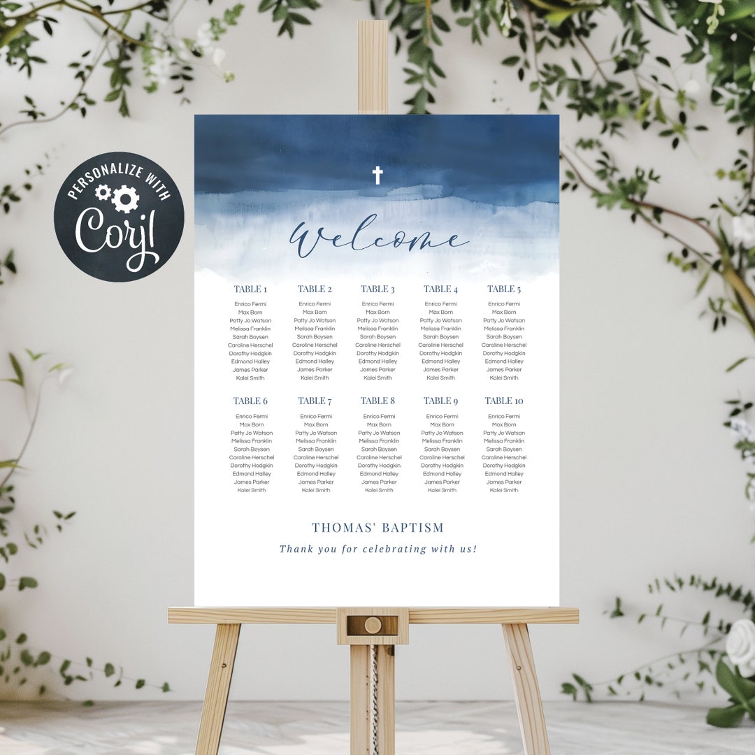 Baptism Seating Chart, Seating Chart Template, Editable Seating Chart ...