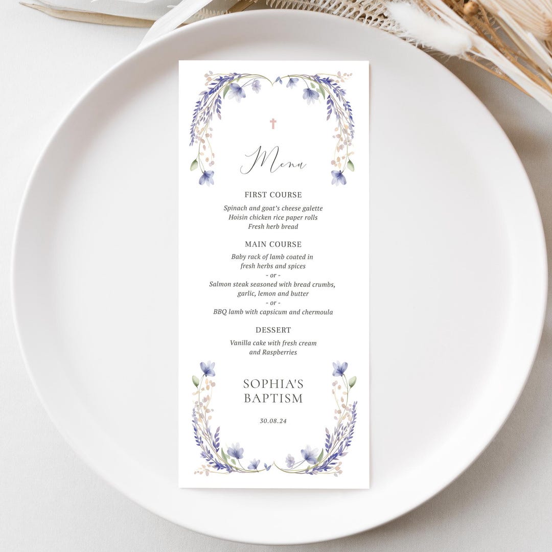 Digital Girl Baptism Menu Template, Girl Christening Menu, Girl ...
