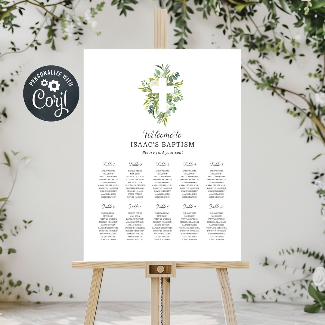 Baptism Seating Chart, Seating Chart Template, Editable Seating Chart ...