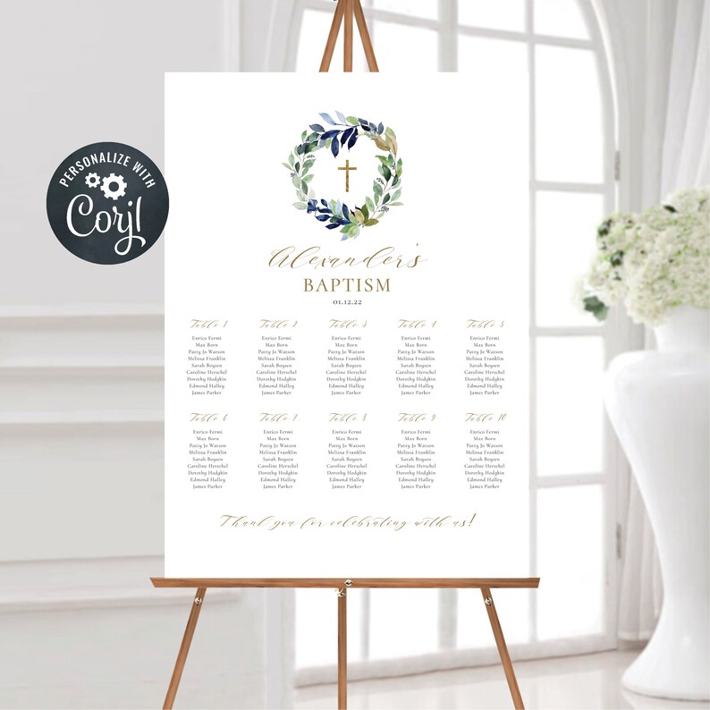 Baptism of Christening Seating Chart, Seating Chart Template, Editable ...
