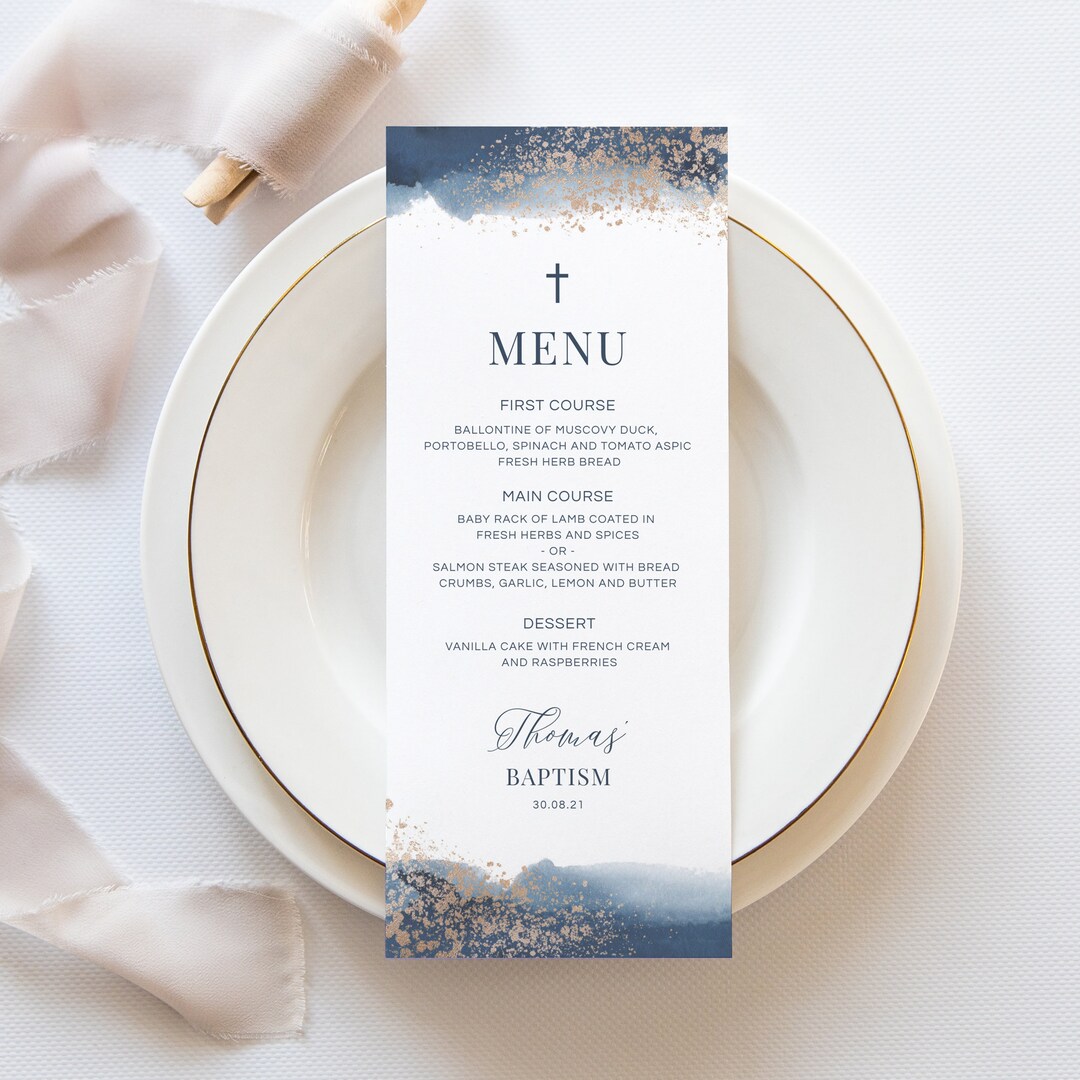 Baptism Menu, Christening Menu, Navy Communion Menu, Boy Baptism Menu ...