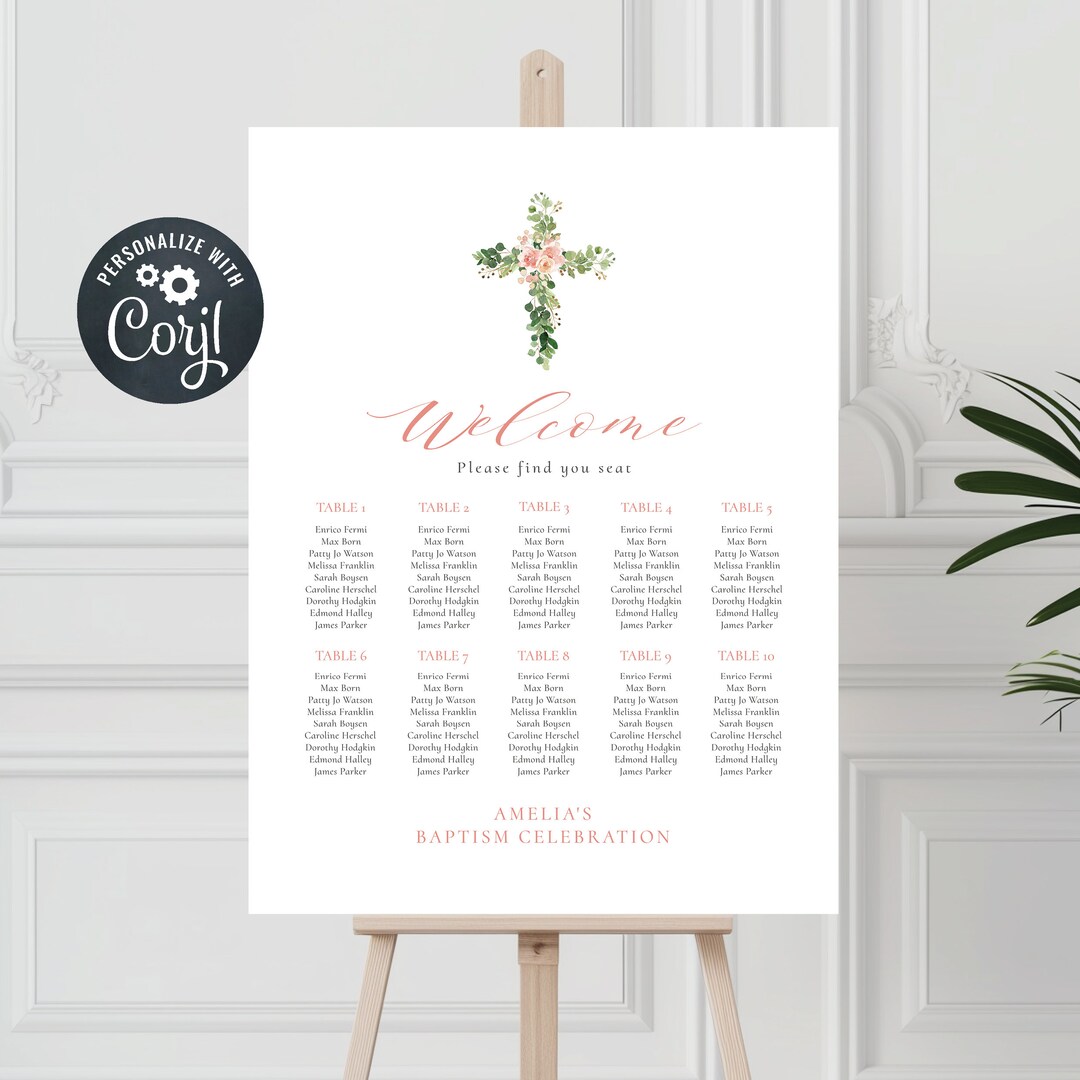 Baptism Seating Chart, Seating Chart Template, Editable Seating Chart ...