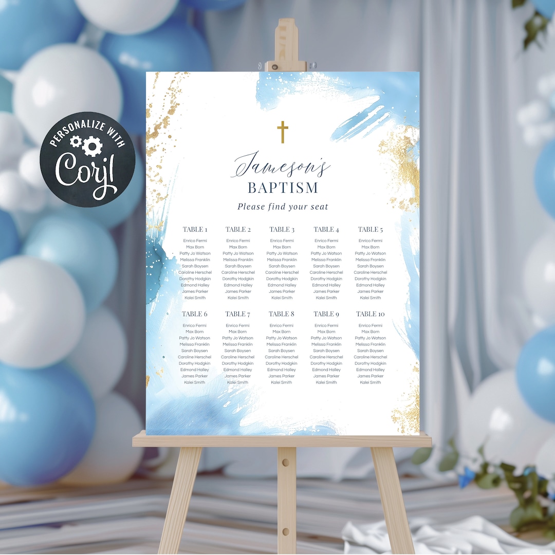 Baptism Seating Chart, Seating Chart Template, Editable Seating Chart ...