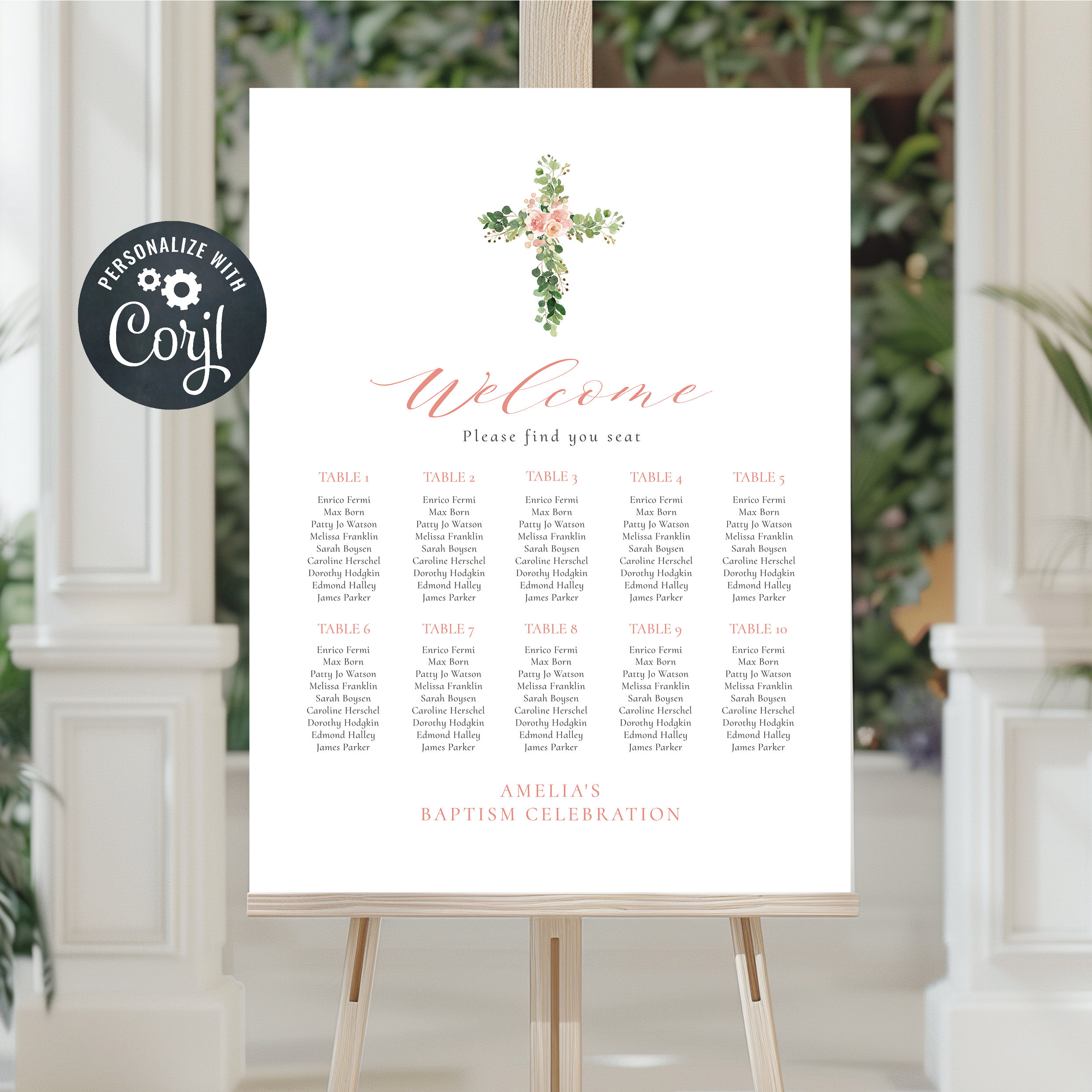 Baptism Seating Chart, Seating Chart Template, Editable Seating Chart ...