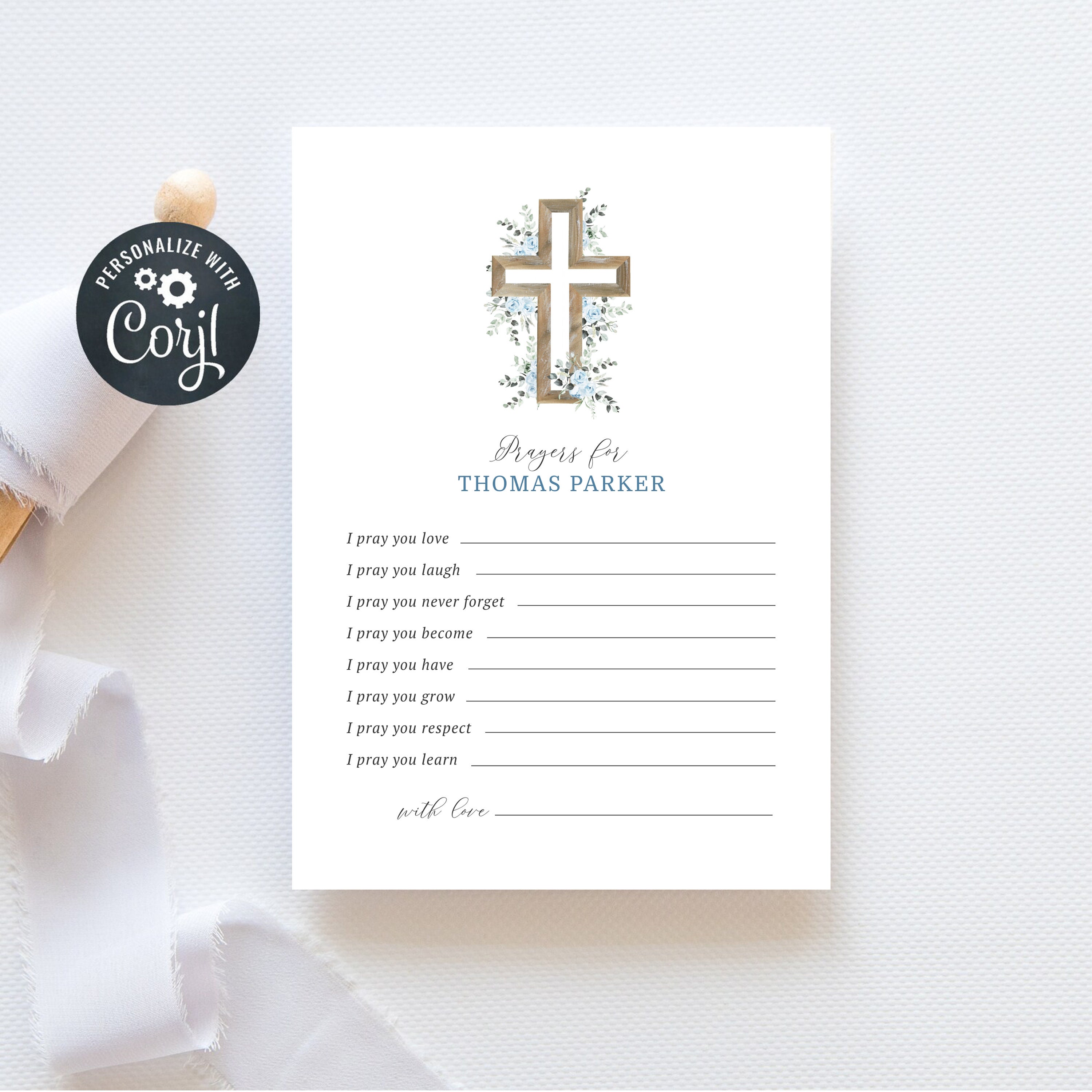 Editable Baptism Prayer Card Template, Christening Prayer Card, Baby ...