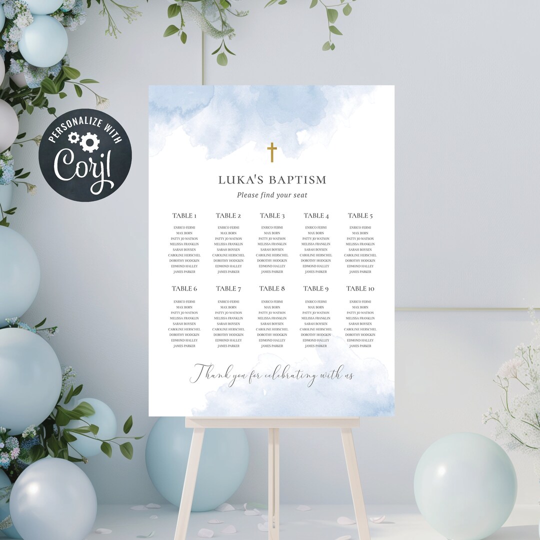 Baptism Seating Chart, Boy Seating Chart Template, Editable Seating ...