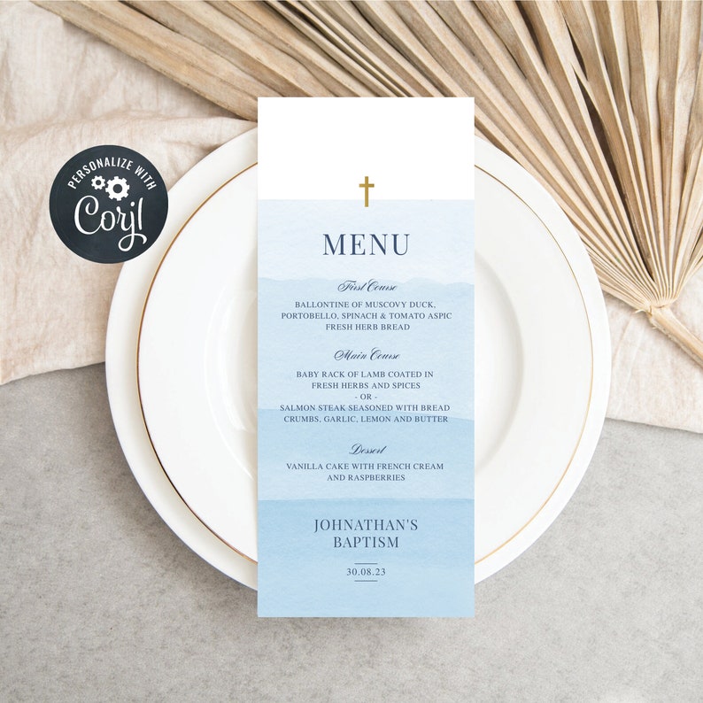 Blue Baptism Menu Template, Boy Christening Menu, Boy Baptism Menu ...