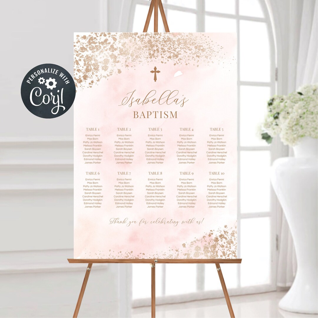 Baptism Seating Chart, Seating Chart Template, Editable Seating Chart ...