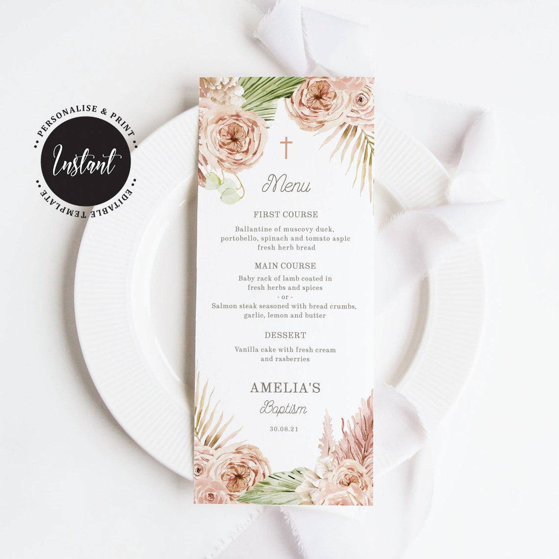 Baptism Menu Christening Menu Girl Baptism Menu Pink Floral - Etsy