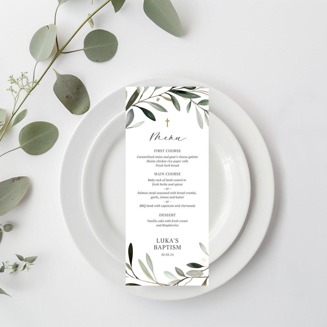 Baptism Menu Template, Christening Menu, Communion Menu, Editable Olive ...