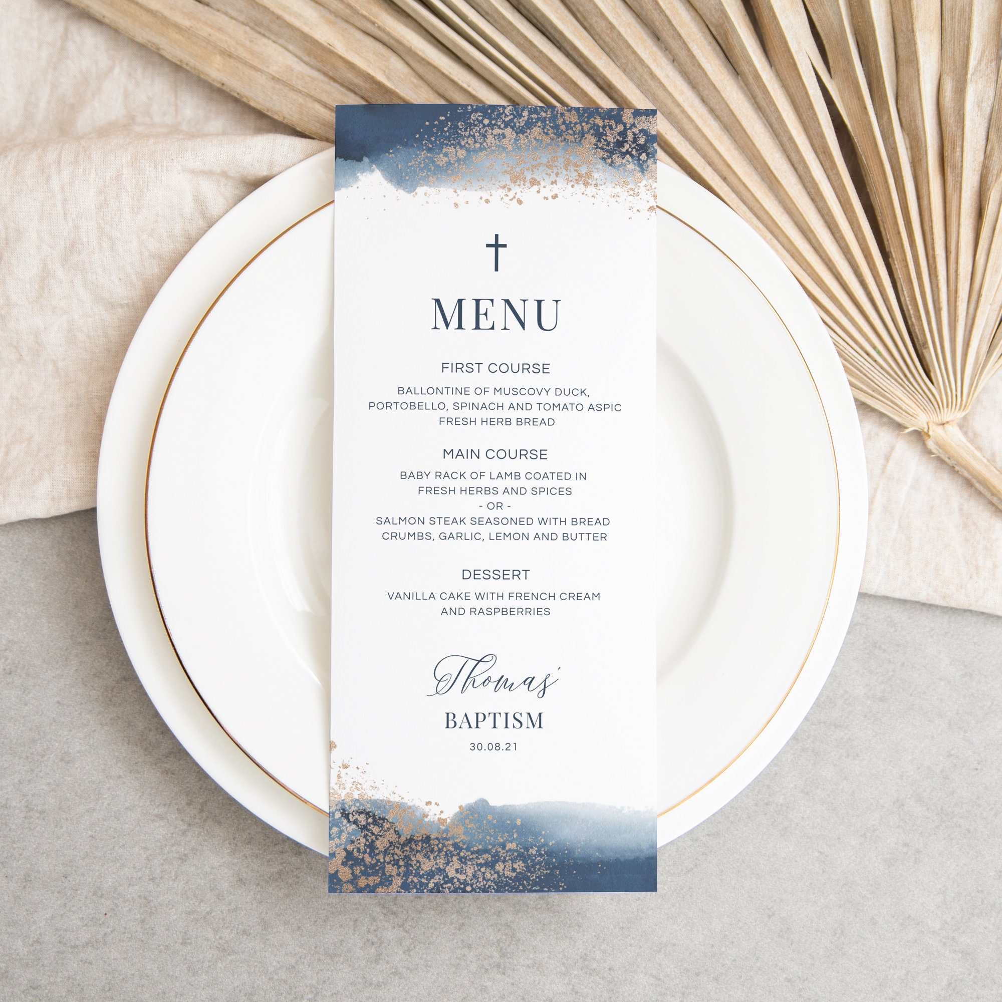 Baptism Menu, Christening Menu, Navy Communion Menu, Boy Baptism Menu ...