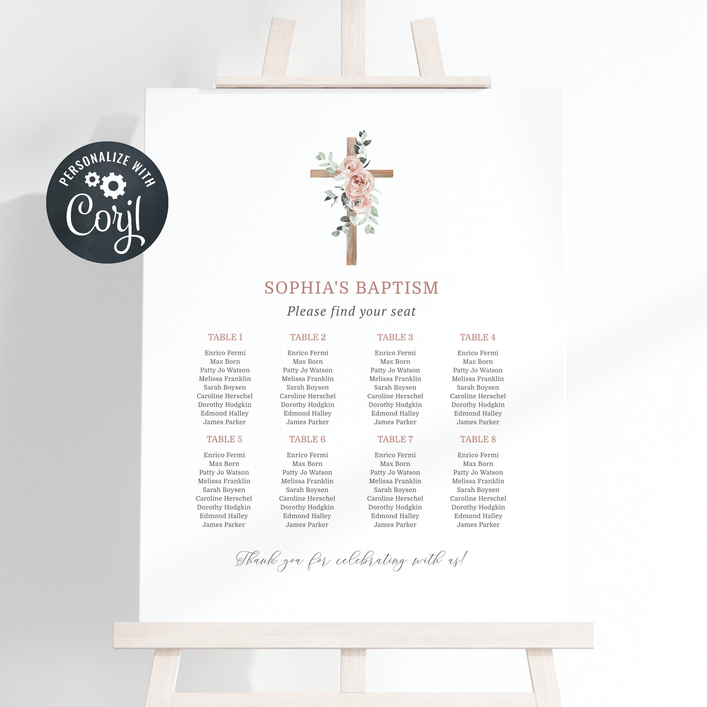 Baptism Seating Chart, Seating Chart Template, Editable Seating Chart ...