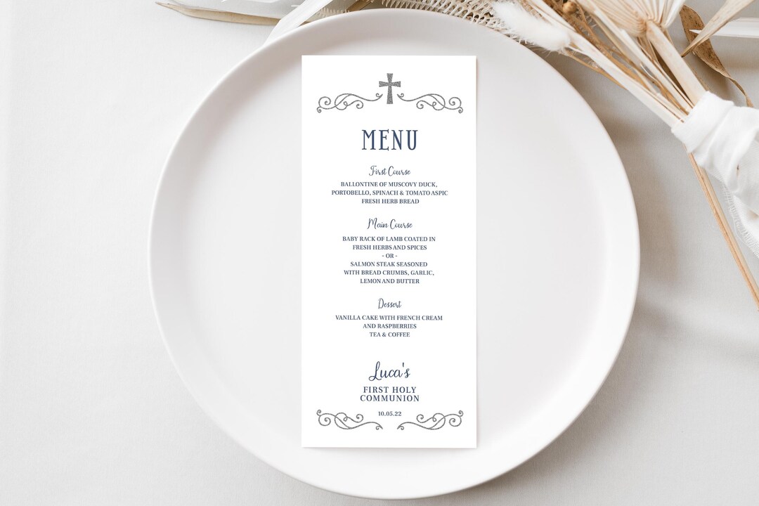 Baptism Menu, Christening Menu, Navy Communion Menu, Boy Baptism Menu ...