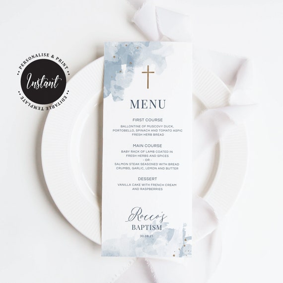 Baptism Menu Christening Menu Boy Baptism Menu Blue & Gold - Etsy