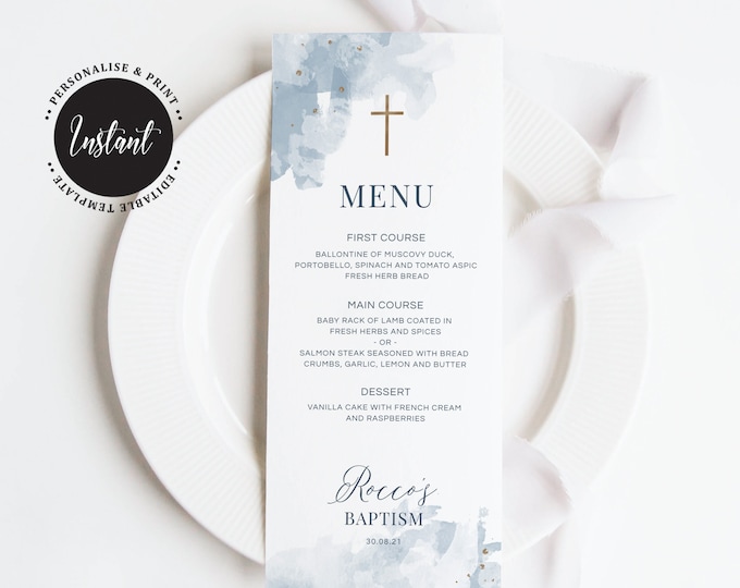 Baptism Menu Christening Menu Boy Baptism Menu Blue & Gold - Etsy