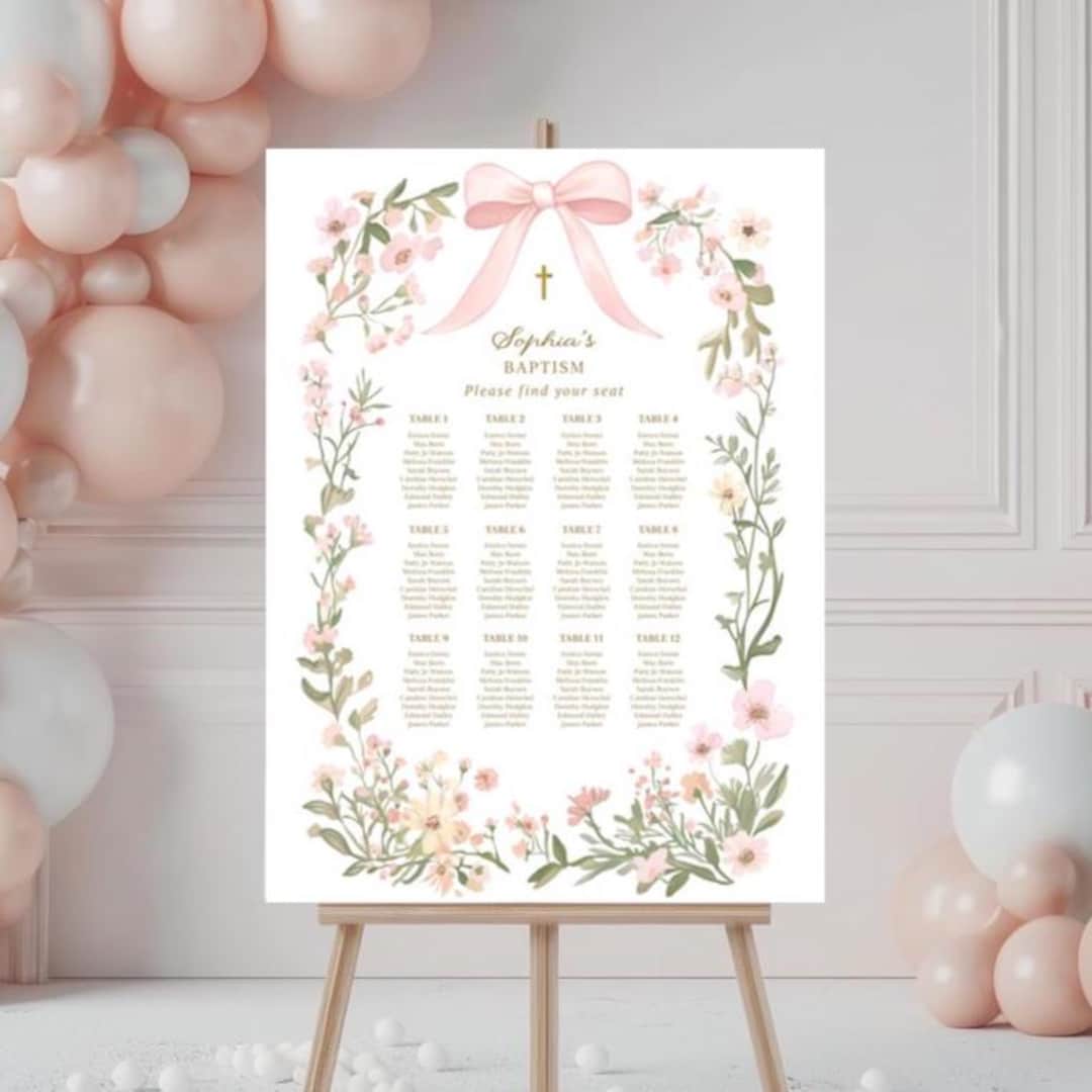 Baptism Seating Chart, Seating Chart Template, Editable Seating Chart ...