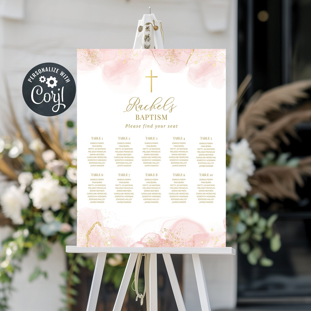 Baptism Seating Chart, Seating Chart Template, Editable Seating Chart ...