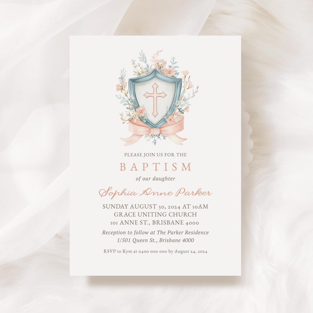 Editable Girl Baptism Invitation Template, Christening Invite ...
