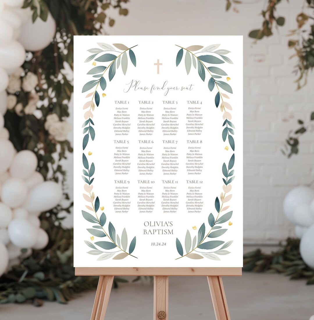 Baptism Seating Chart, Seating Chart Template, Editable Seating Chart ...