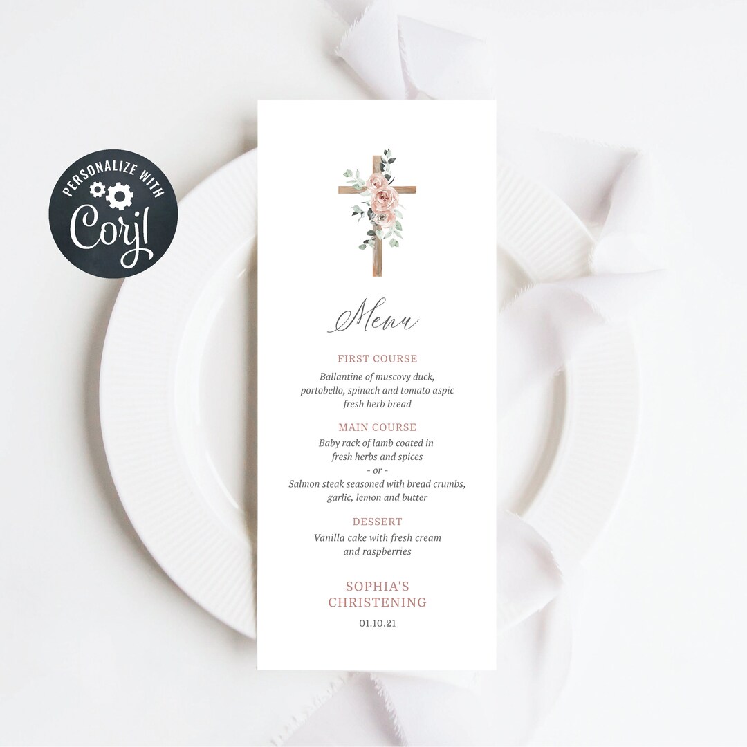 Girl Baptism Menu Template, Girl Christening Menu, Editable Girl ...