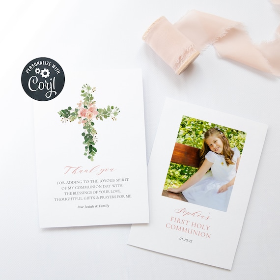 Baptism Thank You Card Template Photo Double Sided Thank You - Etsy