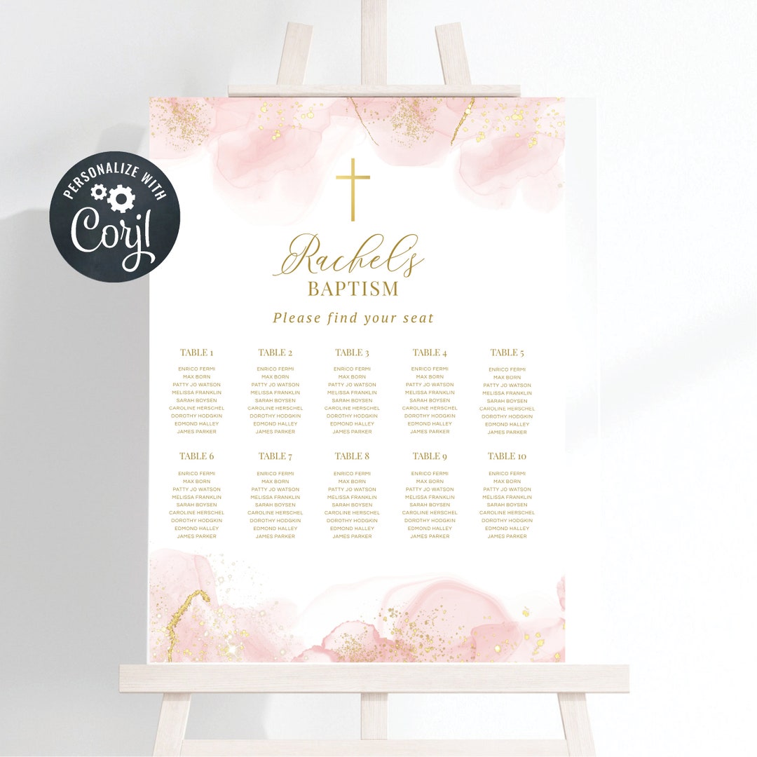 Baptism Seating Chart, Seating Chart Template, Editable Seating Chart ...