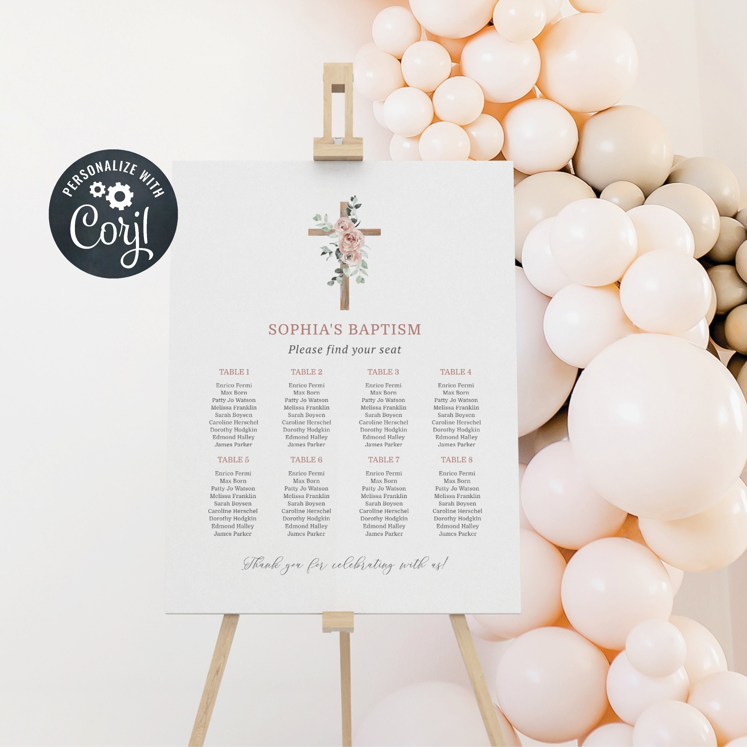 Baptism Seating Chart, Seating Chart Template, Editable Seating Chart ...