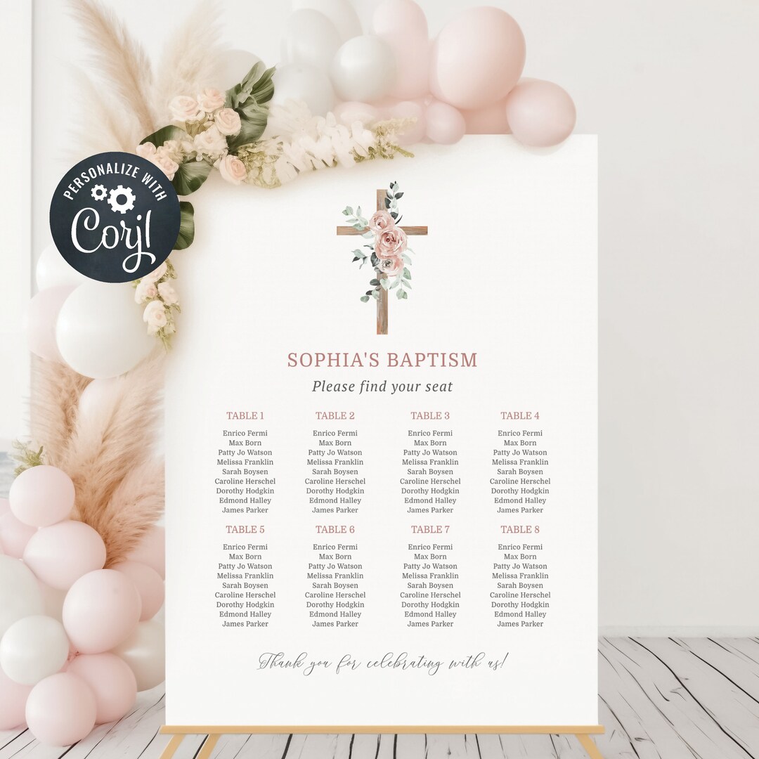 Baptism Seating Chart, Seating Chart Template, Editable Seating Chart ...