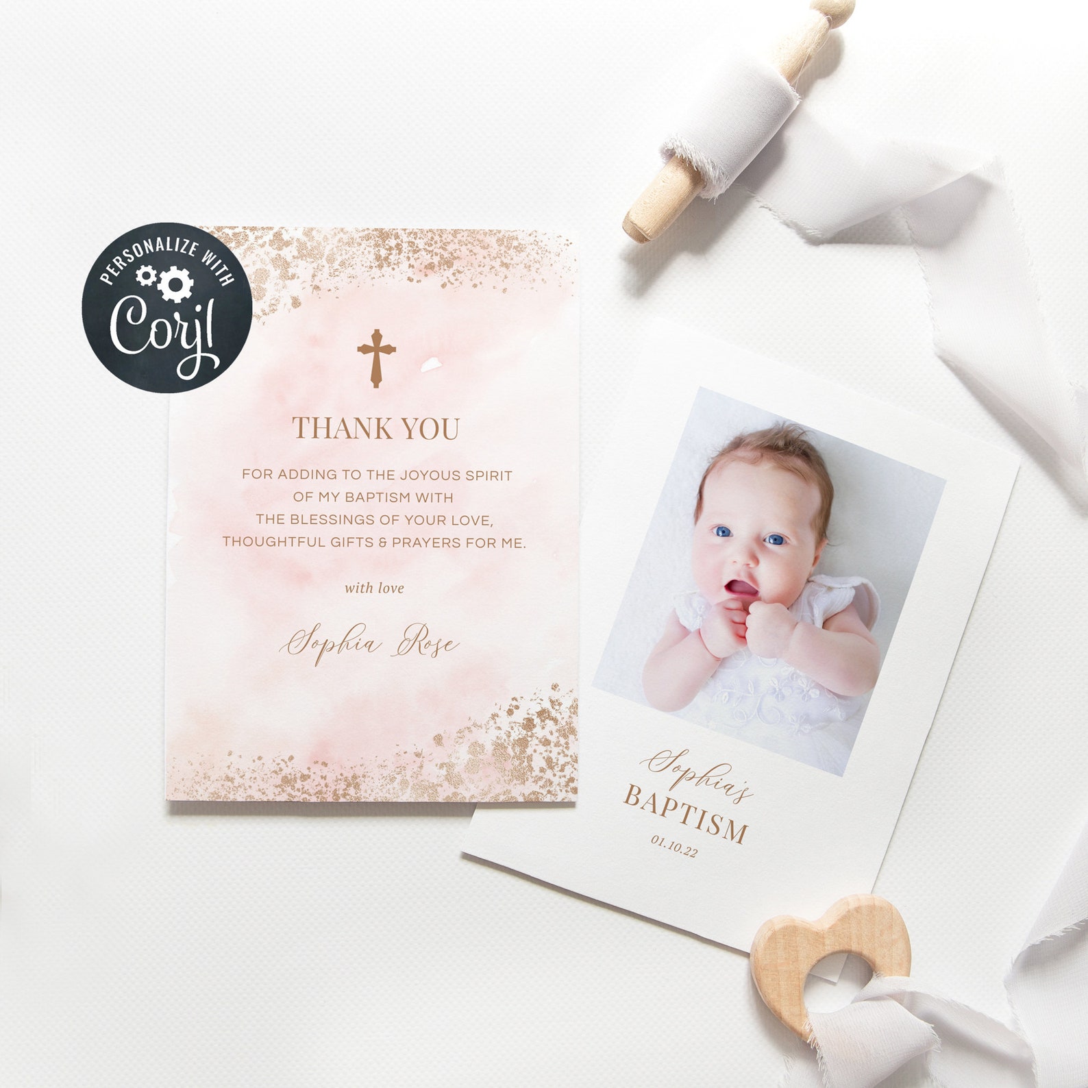 Baptism Thank You Card Template Photo Double Sided Thank You - Etsy