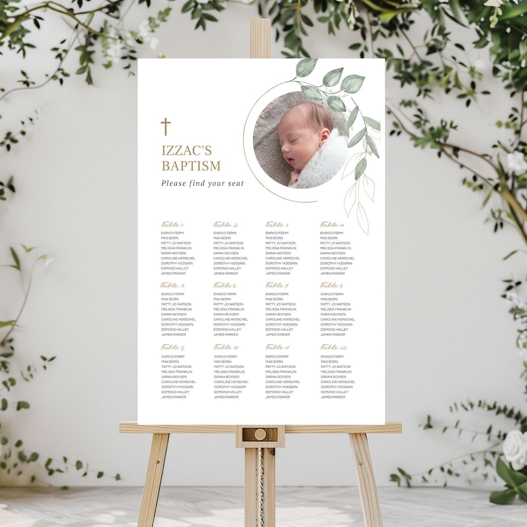 Baptism Seating Chart, Seating Chart Template, Editable Seating Chart ...