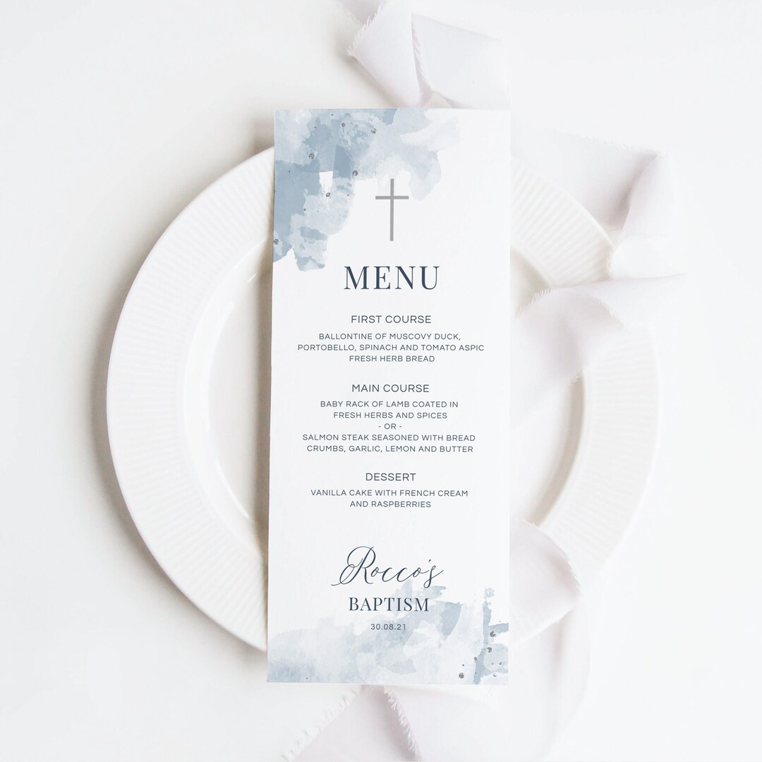 Baptism Menu, Blue Baptism Menu, Christening Menu, Boy Baptism Menu ...