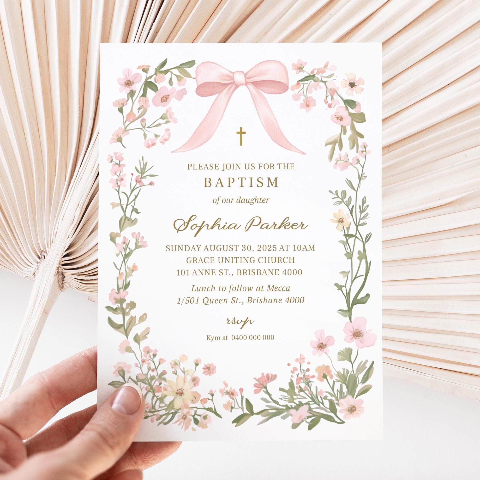 Editable Girl Baptism Invitation Template, Christening Invite ...