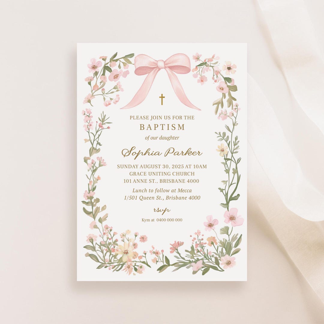 Editable Girl Baptism Invitation Template, Christening Invite ...